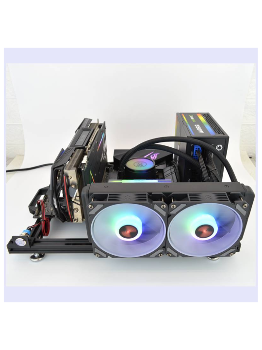Open all-aluminum computer case flat horizontal dual graphics cards ...