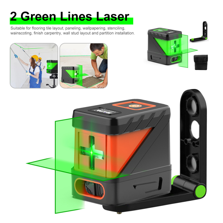 VOVA 2 Green Lines Laser Level 4° Self-leveling Laser Horizontal ...