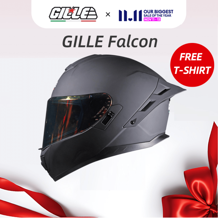 Gille Falcon Solid Full Face Helmet Dual Visor Double D Ring Lock Rider Helmet w/ Free Lens with ...