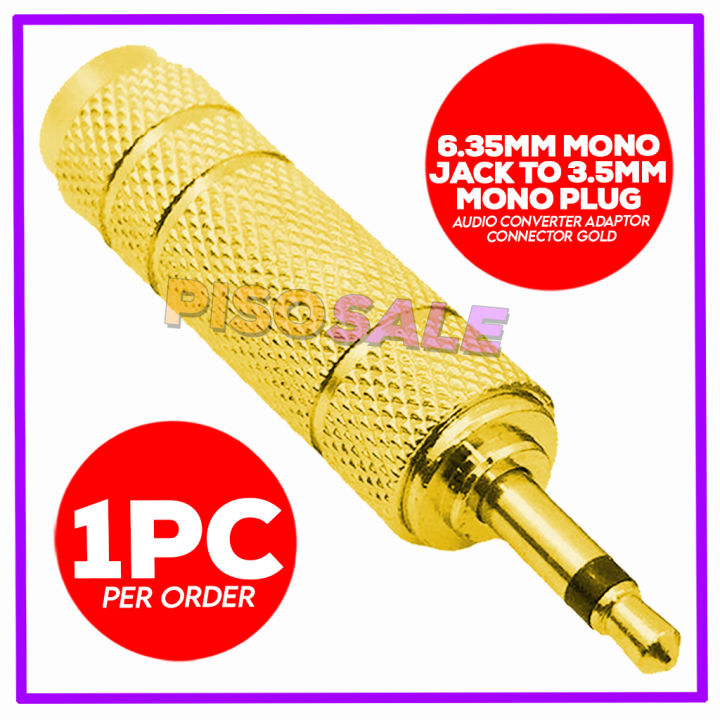 GOLD 6.35mm PL Mono Female Jack to 3.5mm Male Mono Audio Plug Converter ...