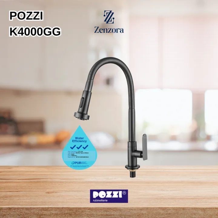 POZZI K4000GG Gun Grey Flexible Gooseneck Kitchen Sink Tap | Lazada ...