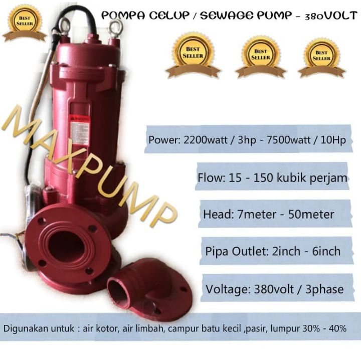 MAXPUMP Mesin Pompa Air 3Kw Submersible Pump 3Inch 4hp Pompa Celup Air ...