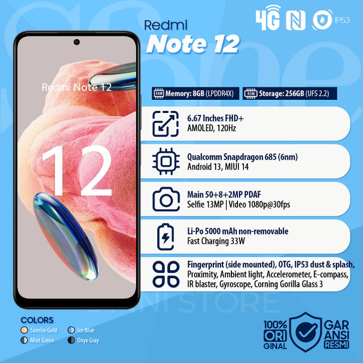 Xiaomi Redmi Note 12 8/256 Garansi Resmi Xiaomi Indonesia | Lazada ...