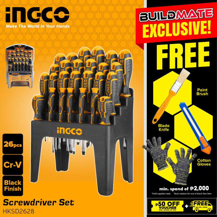BUILDMATE Ingco 26 PCS Screwdriver Set CR-V HKSD2628 - IHT | Lazada PH