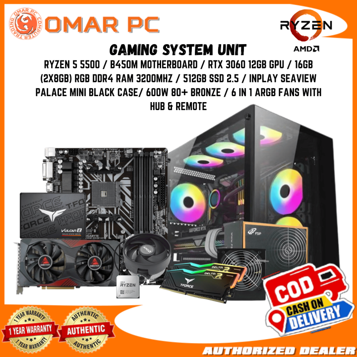 GAMING SYSTEM UNIT (AMD RYZEN 5 5500 POWERED BY RTX 3060)(B450M MOTHERBOARD)(512GB SSD)(16GB RAM ...
