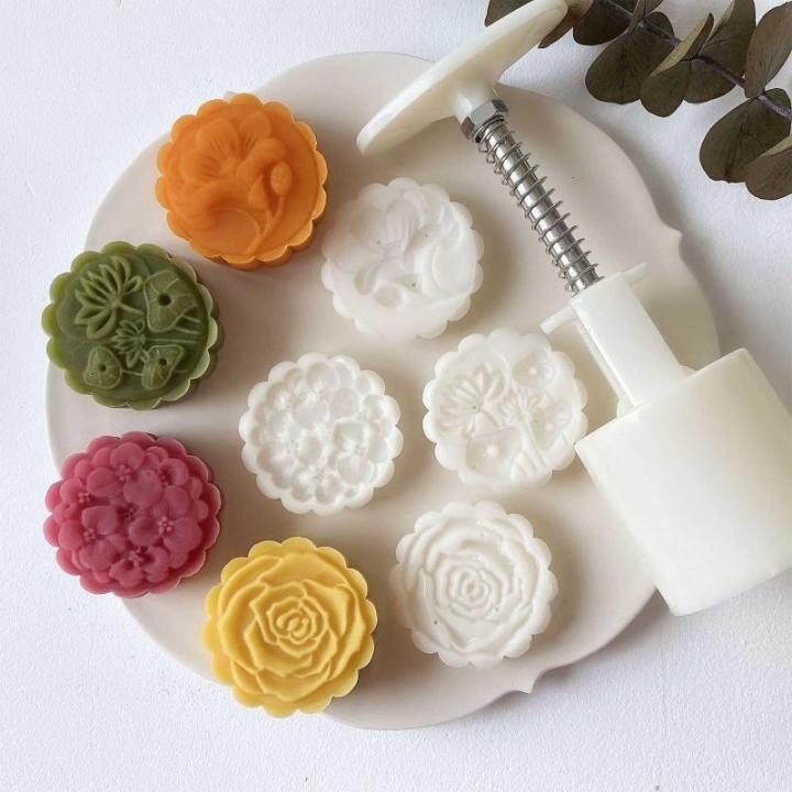 Plastic Mooncake Flower Shaped Mooncake Mold DIY Hand Press Mooncake ...
