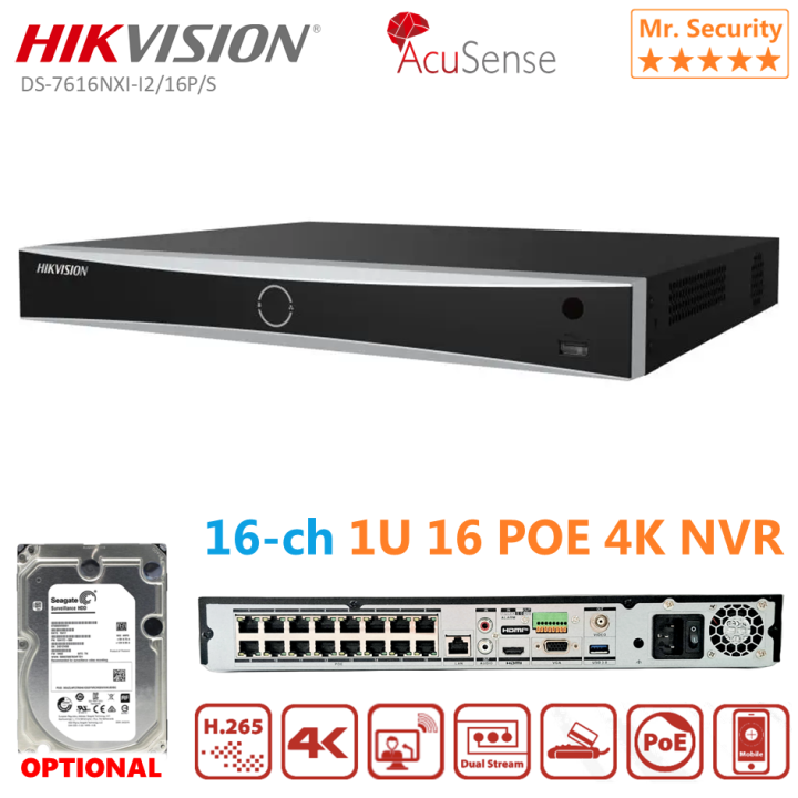 Hikvision DS-7616NXI-I2/16P/S 16 Channel Acusense NVR with 16 PoE ports ...