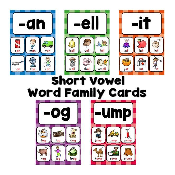 Short Vowel Word Family Cards | Kindergarten Preschool Flashcards ...