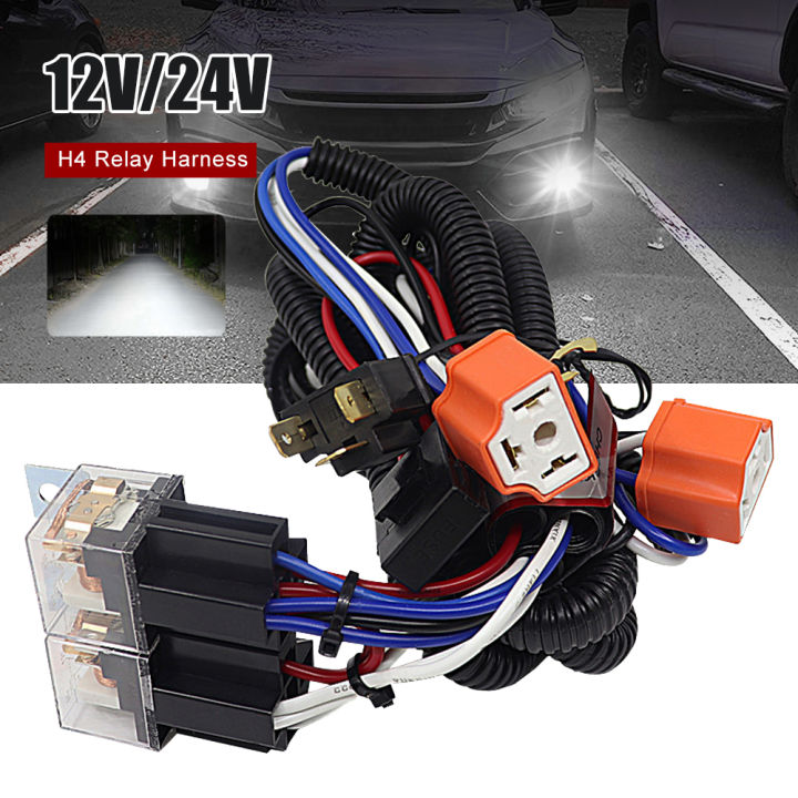 Universal H4 Led Relay Harness Kit Led Headlight Brightener Wiring