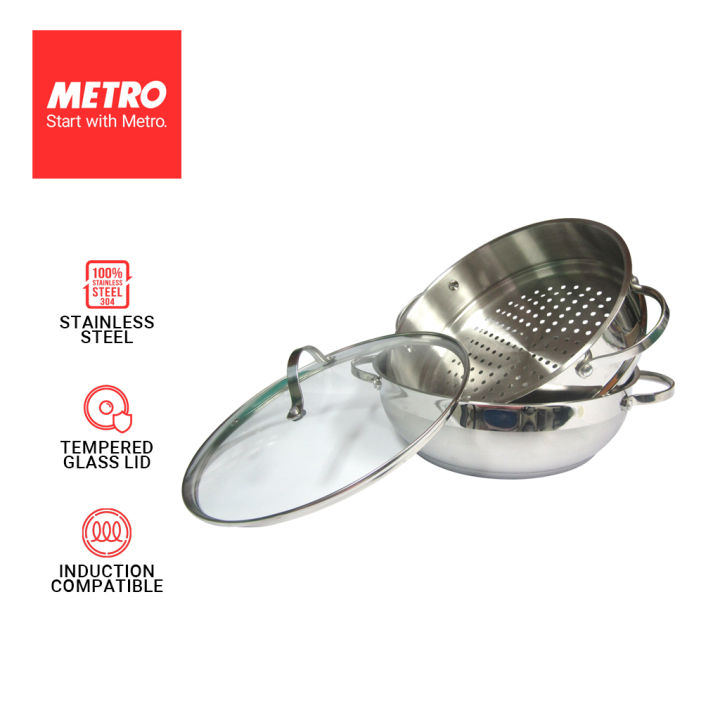 Primera by Metro Cookwares Low Pot with Steamer 28cm Stainless Steel ...