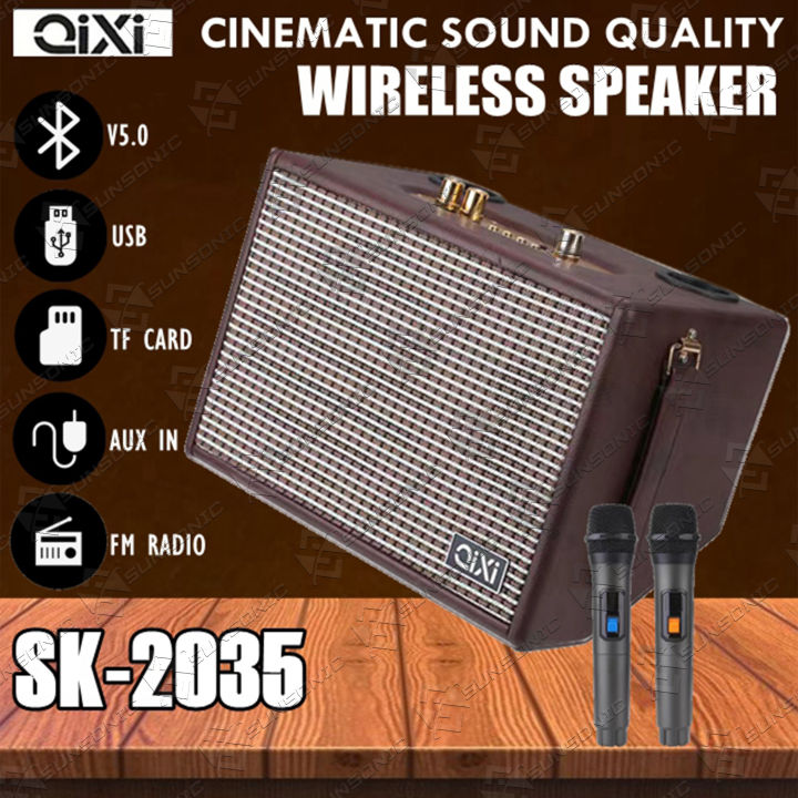 QIXI SK-2035 NEW Design Cinematic Shocking Bass Sound Quality KARAOKE Wireless Bluetooth Leather ...