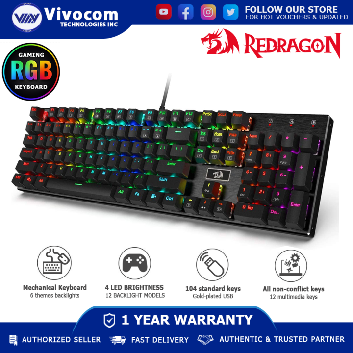Redragon K556 DEVARAJAS RGB LED Backlit Wired Mechanical Gaming ...