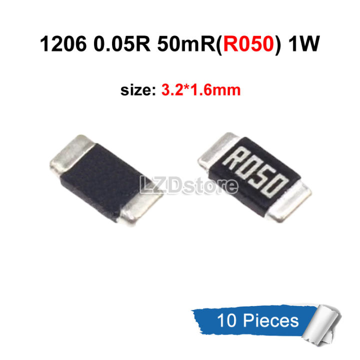 10ชิ้น1206 SMD ตัวต้านทานชิป1W ตัวต้านทาน R050 0.05R 50mR ตัวต้านทานชิป ...