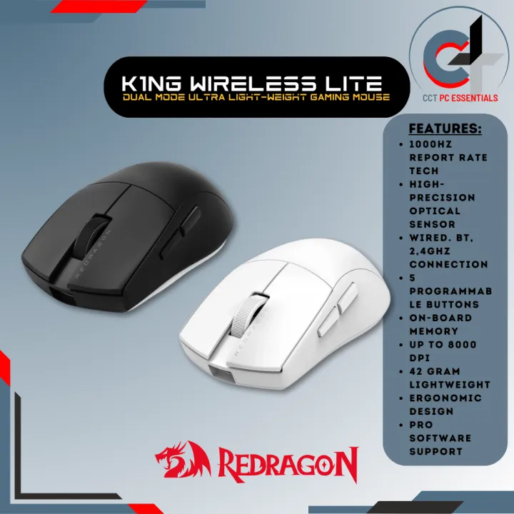 Redragon K1ng Wireless Lite Dual Mode Ultra Light-Weight Gaming Mouse ...