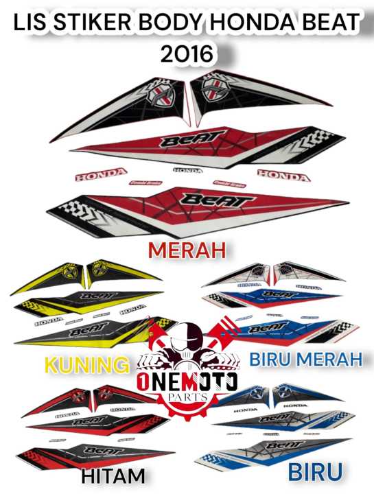 LIS BODY STIKER STRIPING HONDA BEAT TAHUN 2016 KUNING HITAM BIRU MERAH ...
