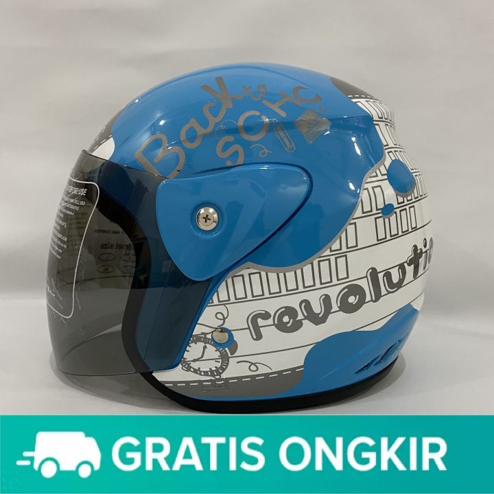 Helm Evo Revolution Biru Back to school Half Face Nouvo SNI Dewasa ...
