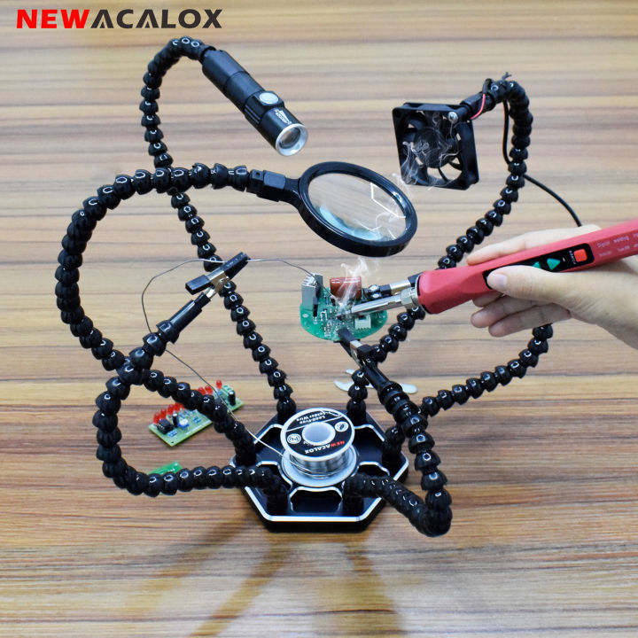 2021NEWACALOX Soldering Holder Third Hand Tool with 6Pcs Flexible Arms USB e Exhaust Fan ...