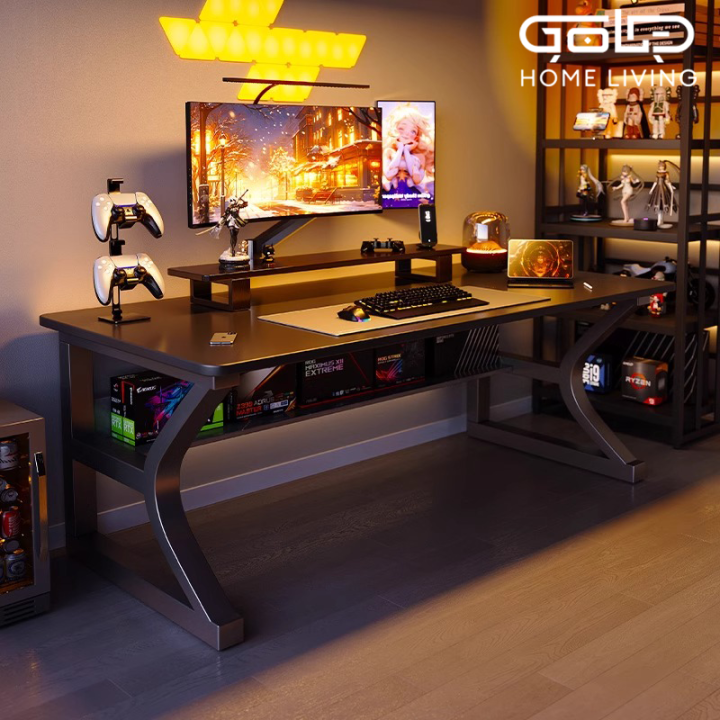 GOLD Solid Wood Gaming Table Computer Table Meja Office Bedroom Kayu ...