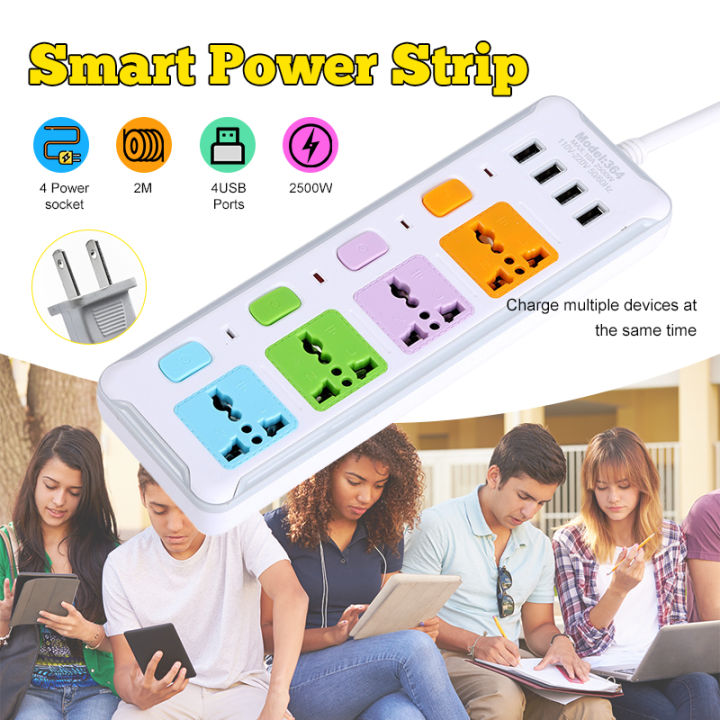 4 Usb Port 5 Socket Strip 5M 2M 3000W 3.1A Universal Power Strip ...