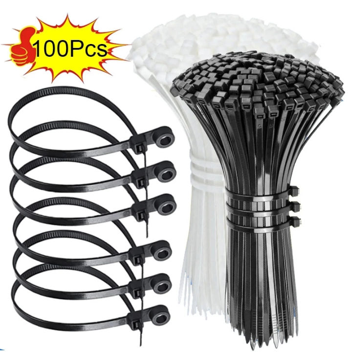 100Pcs/pack Self-locking Binding Tape Nylon Cable Tie Plastic Black ...