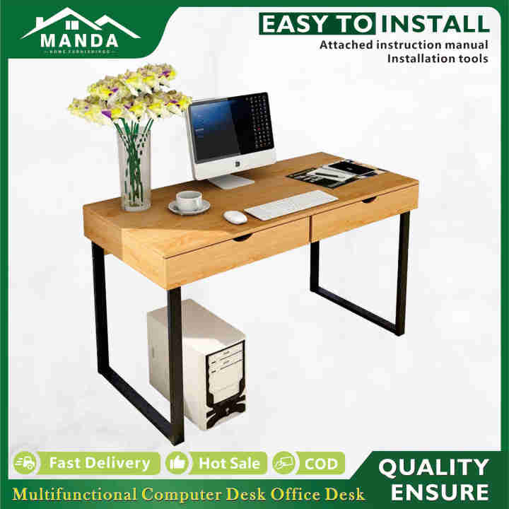 MANDA Computer Desk Home Office Desk Study Table With Double Drawers ...