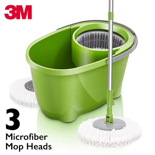 3M Scotch-Brite 360° Spin Mop Bucket Set with 3 Microfiber Mop Heads ...