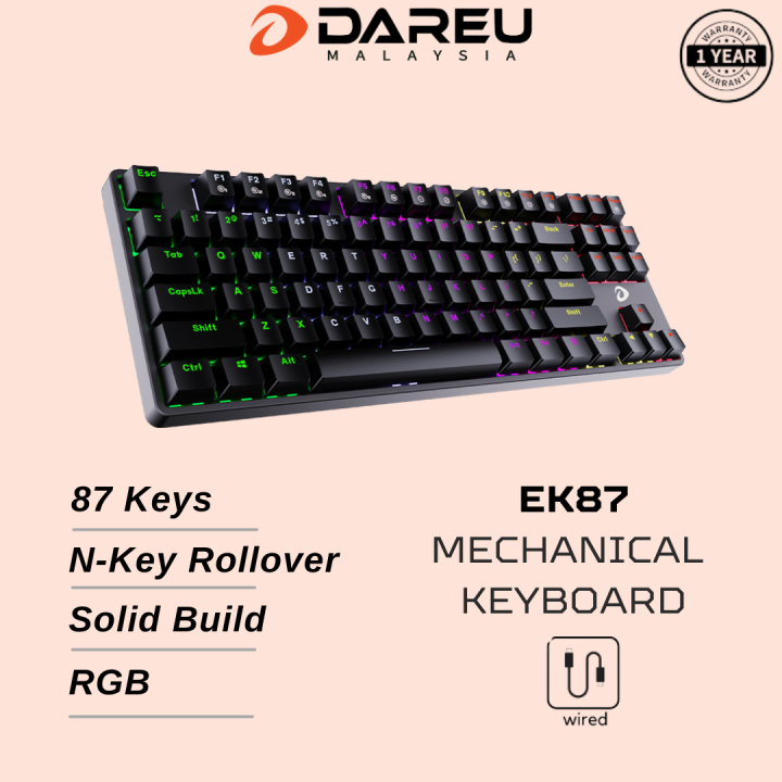 DAREU EK87 Glory Gaming Keyboard Mechanical 87 Keys Rainbow Wired Blue ...