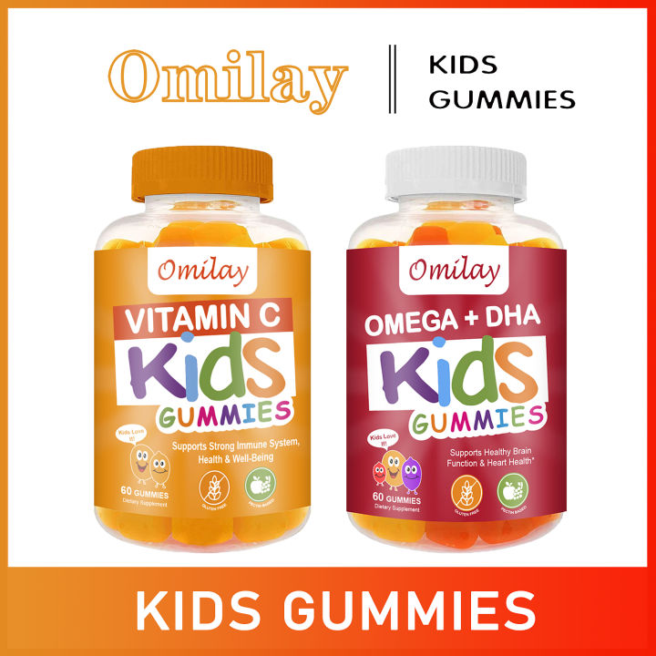 Omilay OMEGA + DHA Gummies Vitamin C and E + Calcium for Kids Natural ...