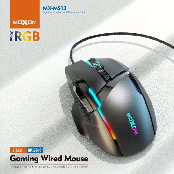 MOXOM MX-MS13 Alien RGB LED Gaming Wired Mouse High DPI Optical Sensor ...