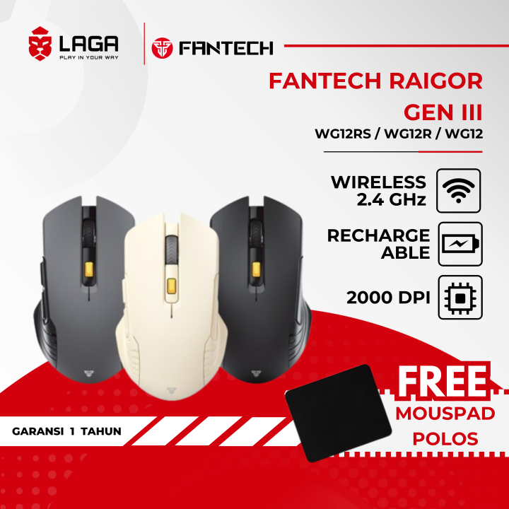 Fantech WG12 / WG12R / WG12RS Raigor Gen III Mouse Wireless Gaming ...