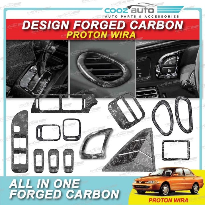 Car Proton Wira Forged Carbon Door Handle Gear Panel Steering Aircond Window Switch Interior Accessories Luxury Car Dashboard Decor Window Switch Cover Protection Lazada Lazada
