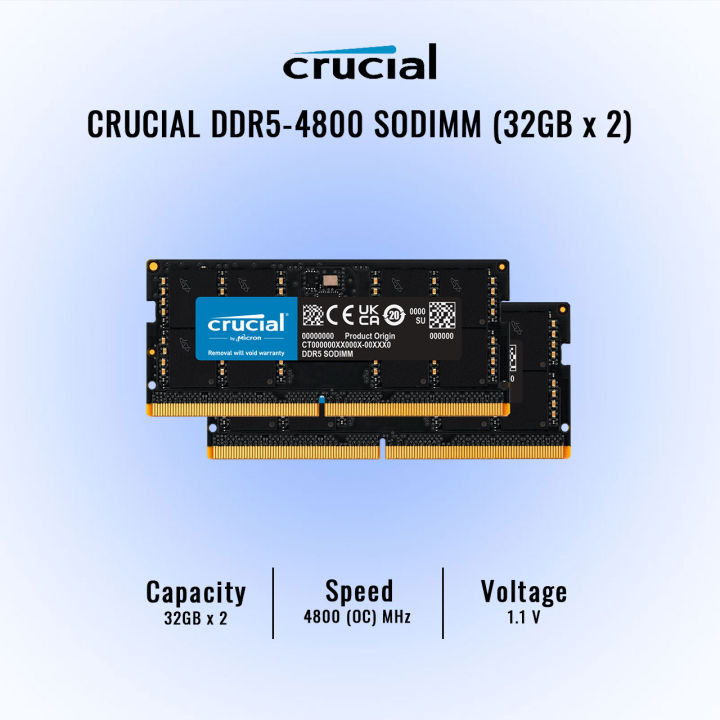 Crucial RAM 64GB Kit (2x32GB) DDR5 4800MHz CL40 SODIMM | Lazada.co.th