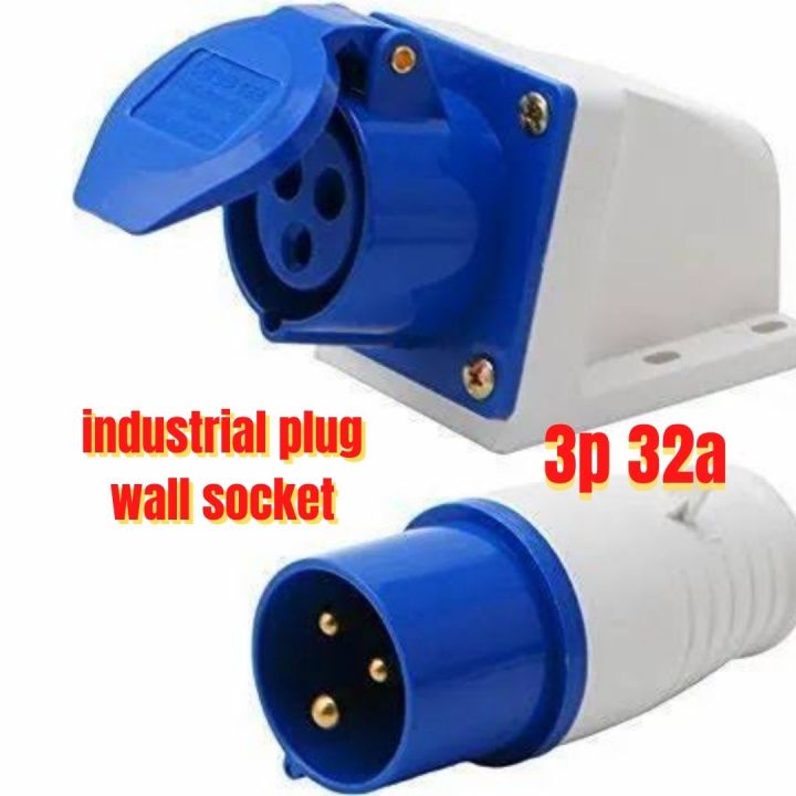32 Ampere / 3 pin / hole - INDUSTRIAL PLUG MOUNTING MALE + WALL SOCKET ...