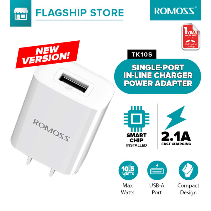 Romoss TK10S 10W Single-Port In-Line Wall Charger / TK12S 2.1A Double ...