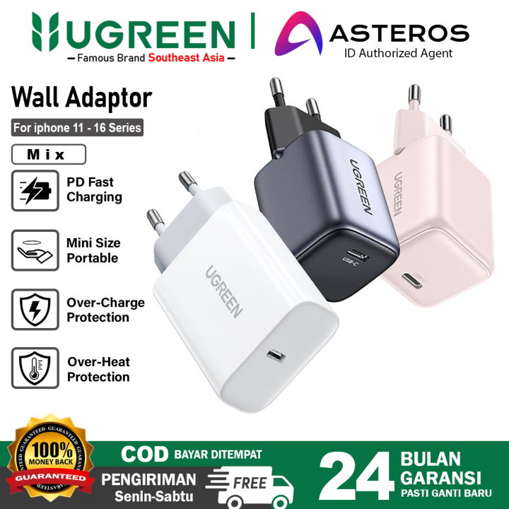 UGREEN Adaptor Kepala Charger iPhone 14 13 12 11 Type C PD Fast ...