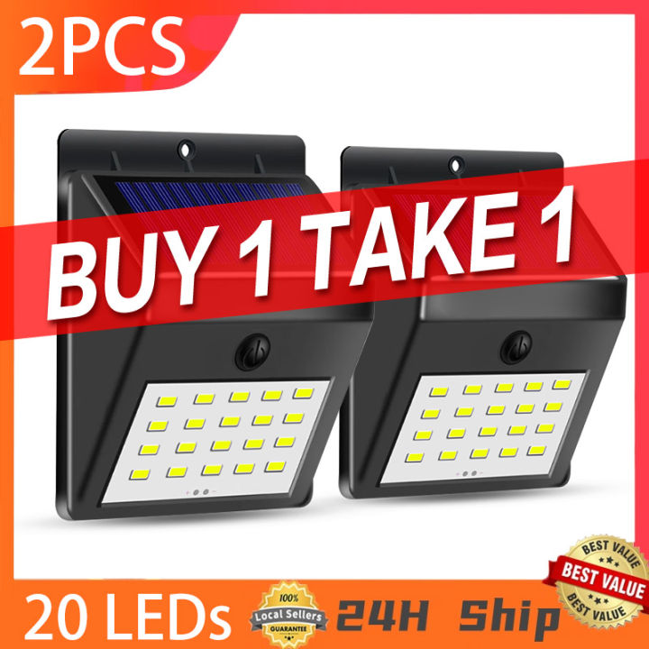【Buy 1 Take 1】 20 LED Solar Lights Motion Sensor Wall Light Solar Power ...