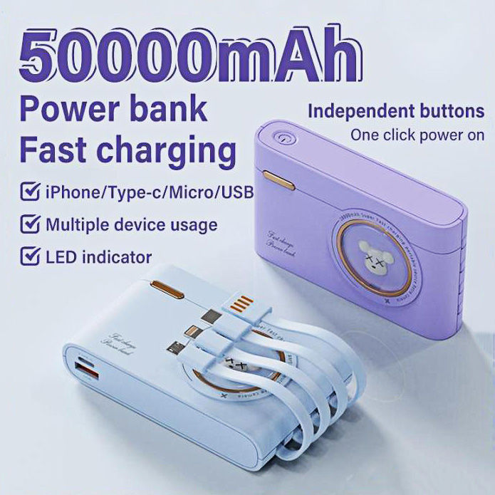 power bank 50000mah powerbank with built in cord portable power bank ...