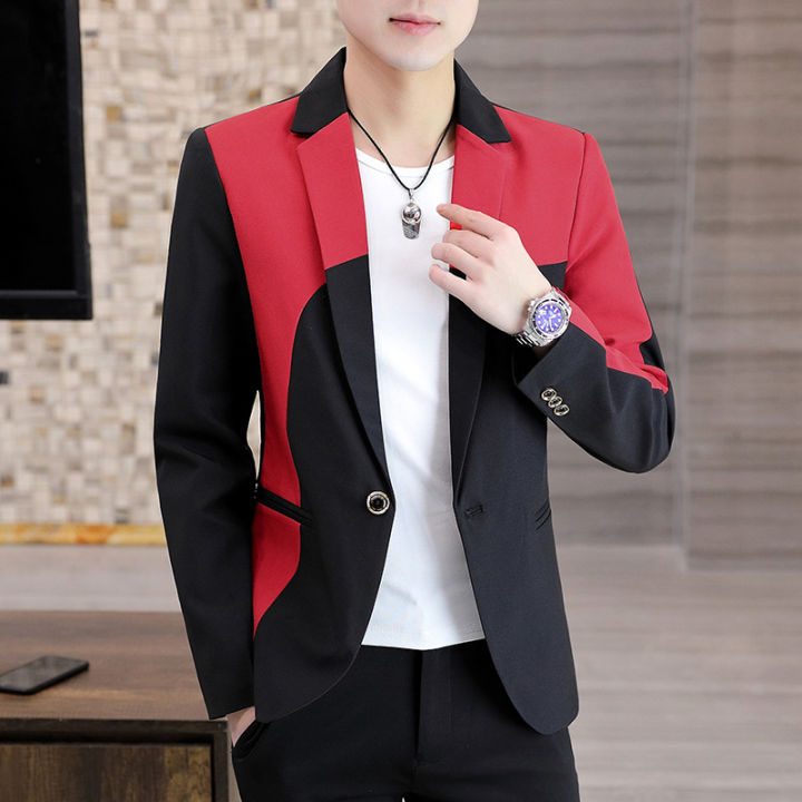 Male Suit Slim Fit Asymmetrical Color Blocking Korean Slim Design Party ...