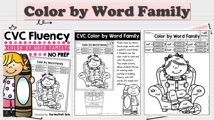 [PRE242] 27 pages CVC Color by Word Family Worksheet for Pre-school PDF ...