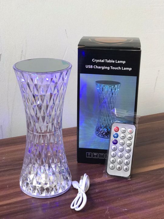 Lampu Meja Kristal Elegant LED Kecil, Lampu Malam RGB Proyeksi Berlian ...