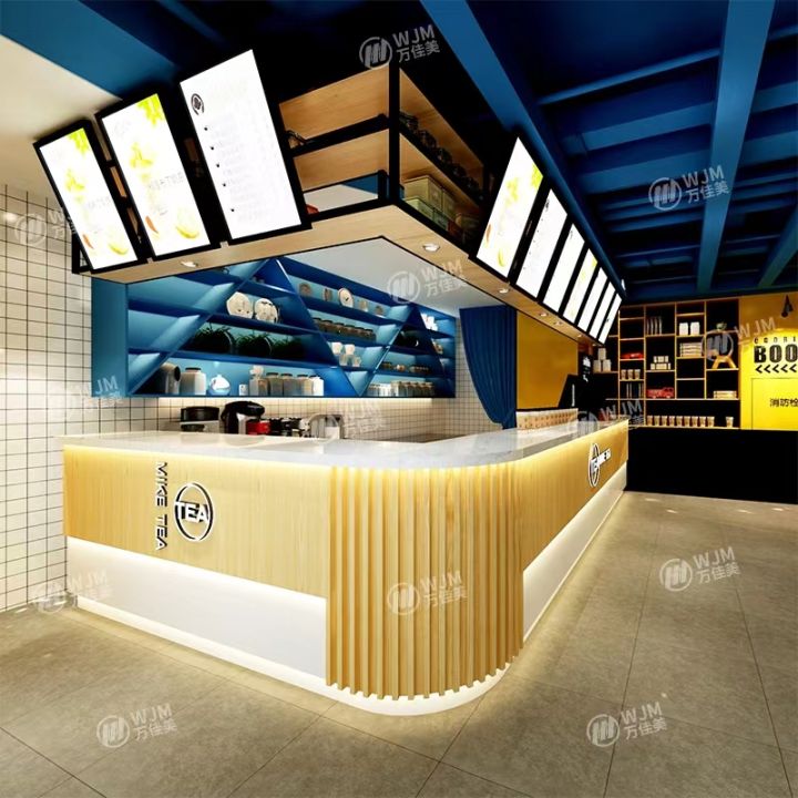 Milk tea shop bar cashier bar cabinet integrated simple modern corner ...