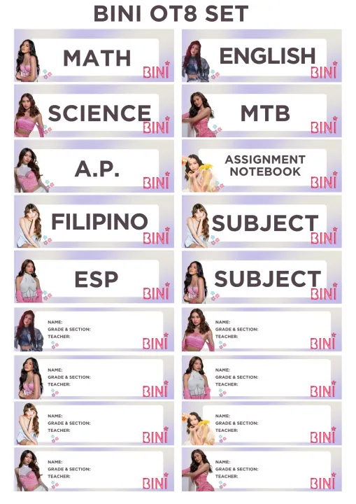 BINI SUBJECT LABEL AND NAME STICKERS / HIGH QUALITY PRINT / GLOSSY ...