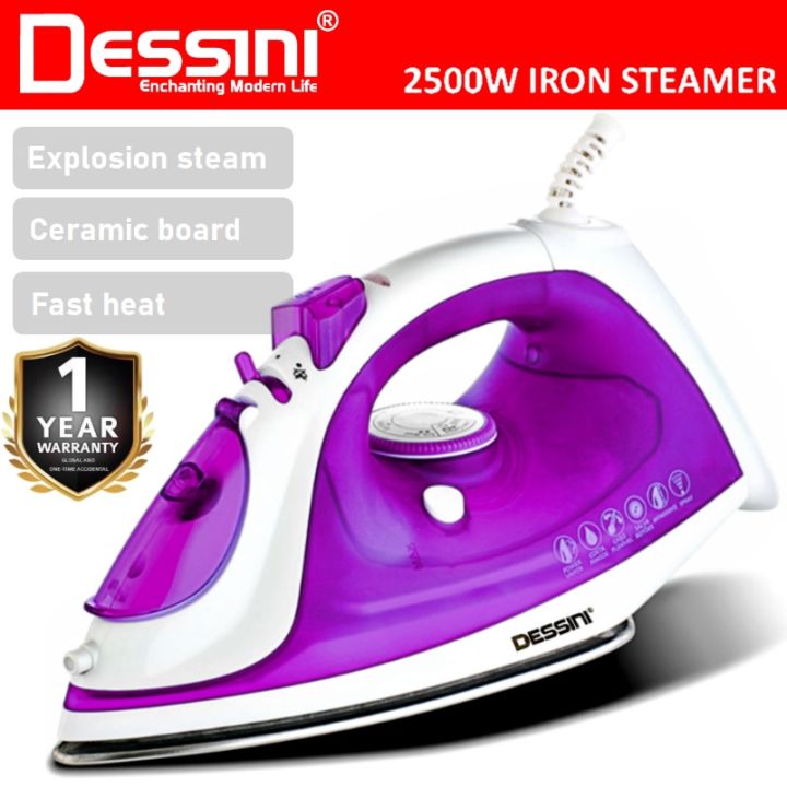 DESSINI Steam Iron 2500W Electric Ceramic Soleplate Garment Steam Iron ...