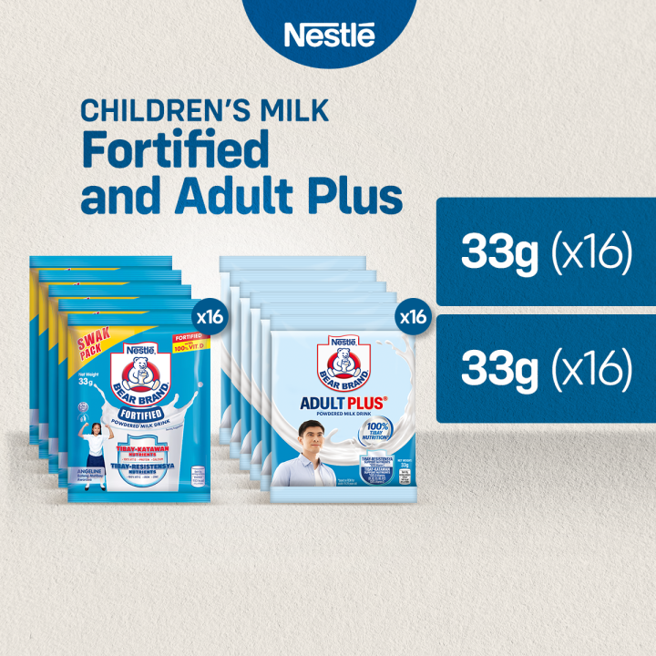 Bear Brand Fortified Powdered Milk Drink 33g Swak x 16 + Bear Brand ...