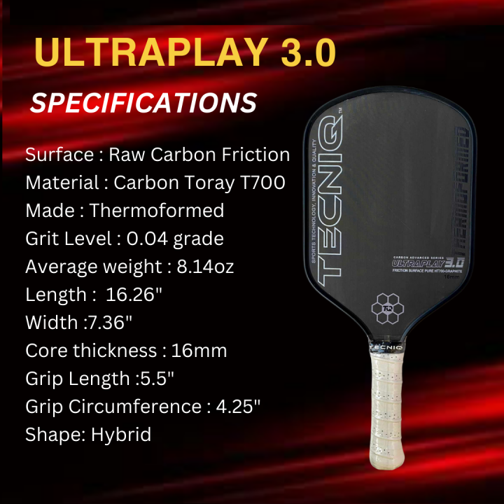 Ultraplay 3.0 Pickleball Paddle Tecniq Sports 16mm Carbon Toray T700 ...