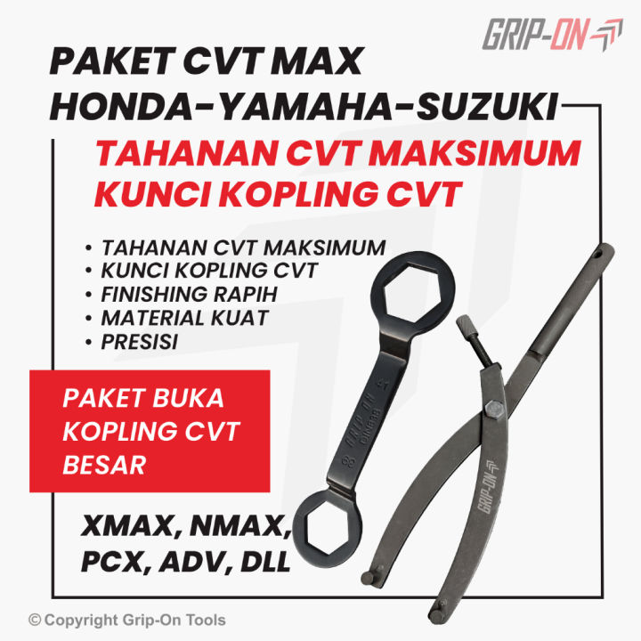 Paket Hemat Alat Buka CVT Besar Honda Yamaha Suzuki Grip-On Kunci Mur CVT dan Tahanan CVT Max ...