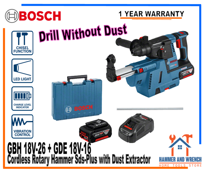 BOSCH GBH 18V-26 with GDE 18V-16 Cordless Rotary Hammer Sds-Plus with ...
