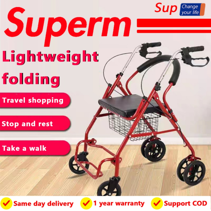 Elderly walker trolley can push and sit shopping cart elderly leisure ...