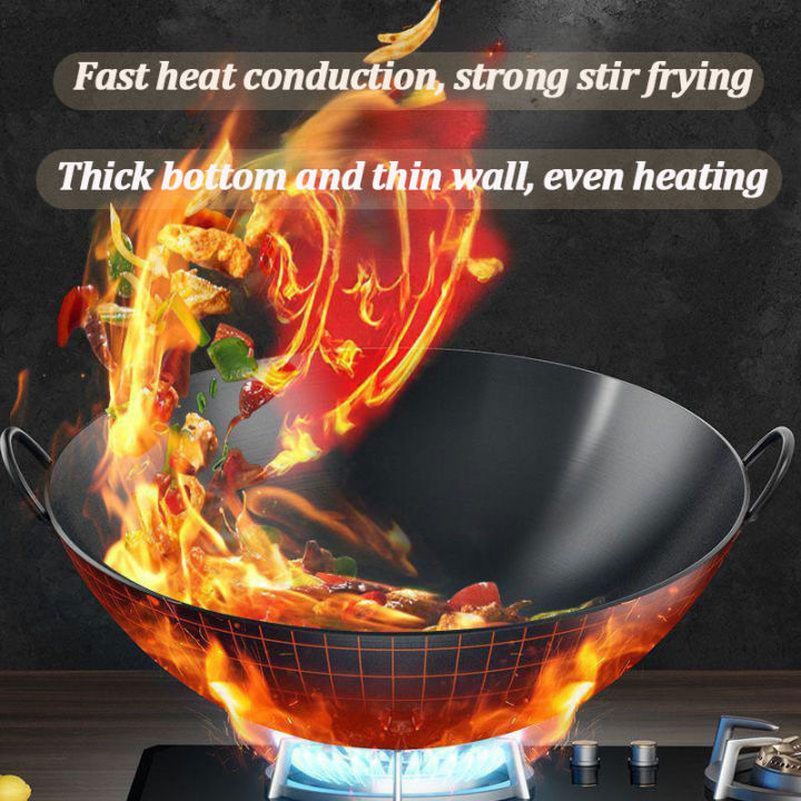 Premium Double Handle Thick Kuali Nitriding Chinese Wok Suitable for ...