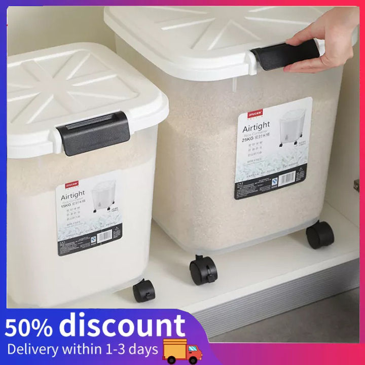 （COD）25/15/10kg Rice Sealed Storage Container With wheels Large ...